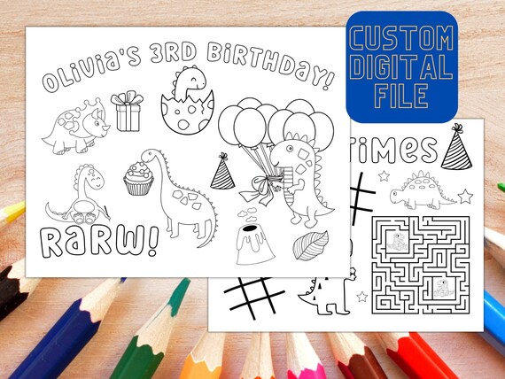 Dinosaur Coloring Page Birthday Coloring Activity Dinosaur - Etsy