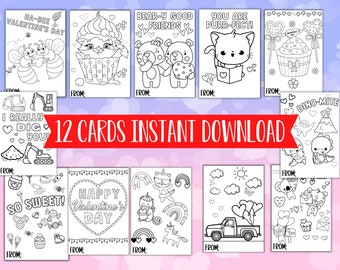 Valentine Coloring Cards, Printable Valentine's Day Coloring Cards ...