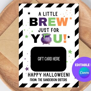 Halloween Gift Card Printable, Just A Little Brew, 5x7 Gift Card Holder ...