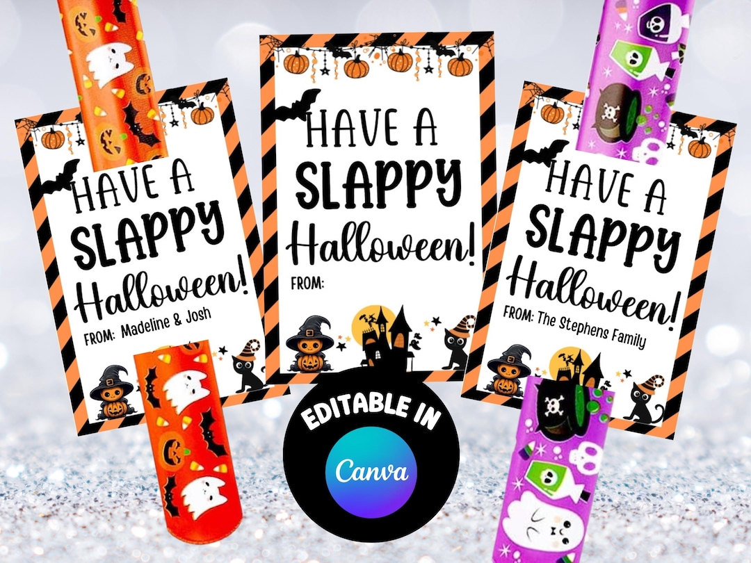 Halloween Slap Bracelet Favor Tags, Slappy Trick or Treat Favor Tags ...