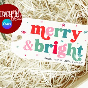 Printable Merry & Bright Christmas Gift Tag, Editable Christmas Gift ...