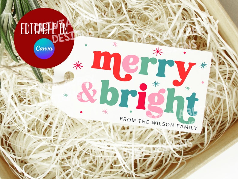 Printable Merry & Bright Christmas Gift Tag, Editable Christmas Gift ...
