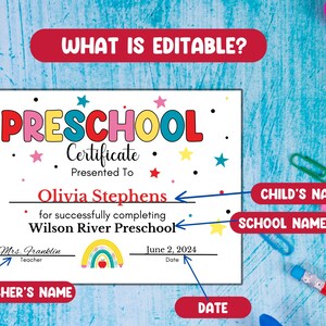 Preschool Graduation Certificate Diploma Printable, Editable Preschool ...