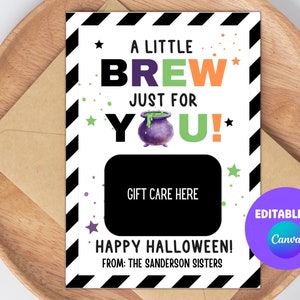 Halloween Gift Card Printable, Just A Little Brew, 5x7 Gift Card Holder ...