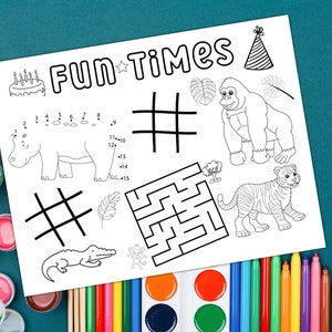 Zoo Animals Coloring Page, Birthday Coloring Activity, Wild Animals ...