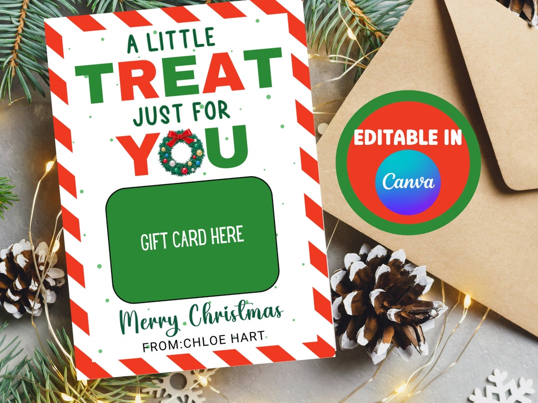 Christmas Gift Card Printable, A Little Treat, 5x7 Gift Card Holder ...