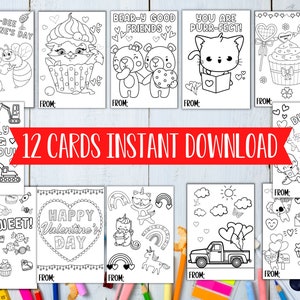 Valentine Coloring Cards, Printable Valentine's Day Cards, Kids ...