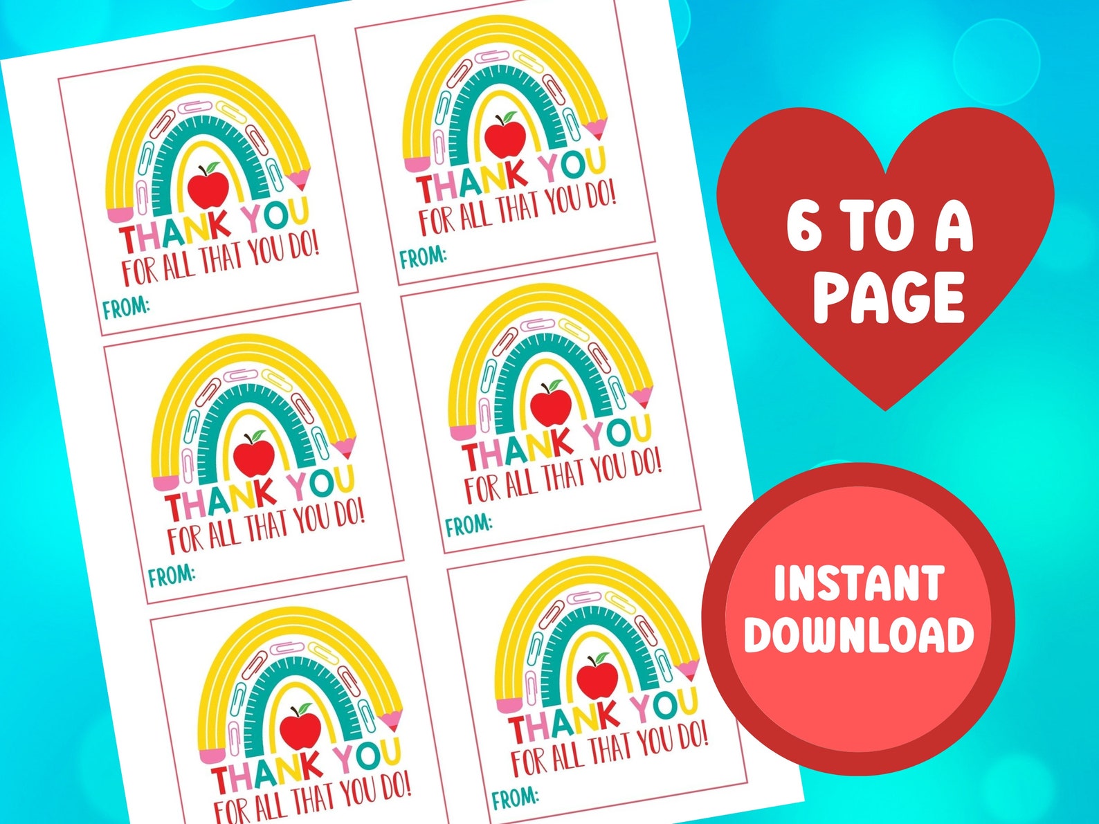 Teacher Appreciation Tag, Teacher Thank You Gift Tag, Teacher Rainbow ...