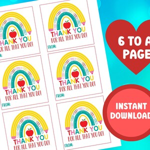 Teacher Appreciation Tag, Teacher Thank You Gift Tag, Teacher Rainbow ...