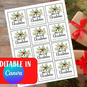 Editable Christmas Gift Tags, Merry Christmas Holiday Tags, Christmas ...