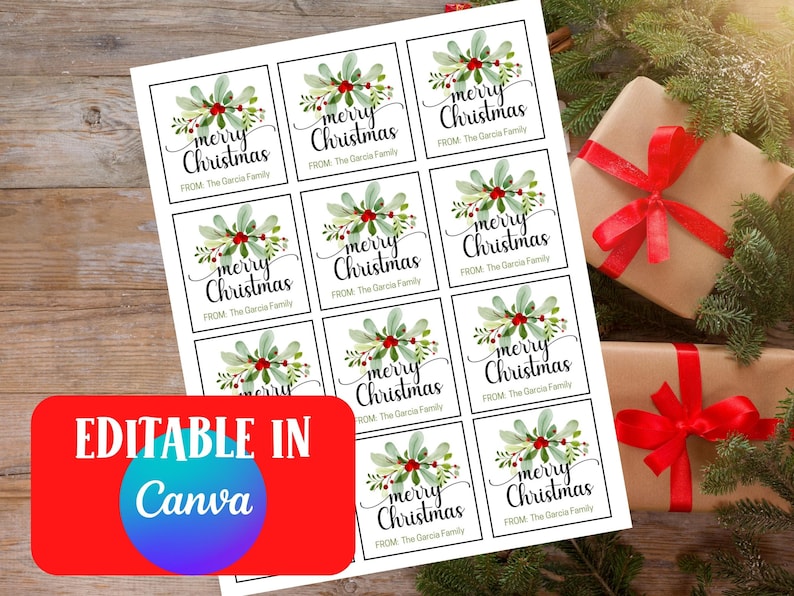 Editable Christmas Gift Tags Merry Christmas Holiday Tags - Etsy