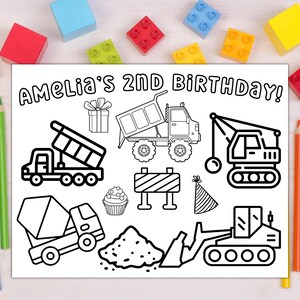 Construction Site Coloring Page, Birthday Coloring Activity ...