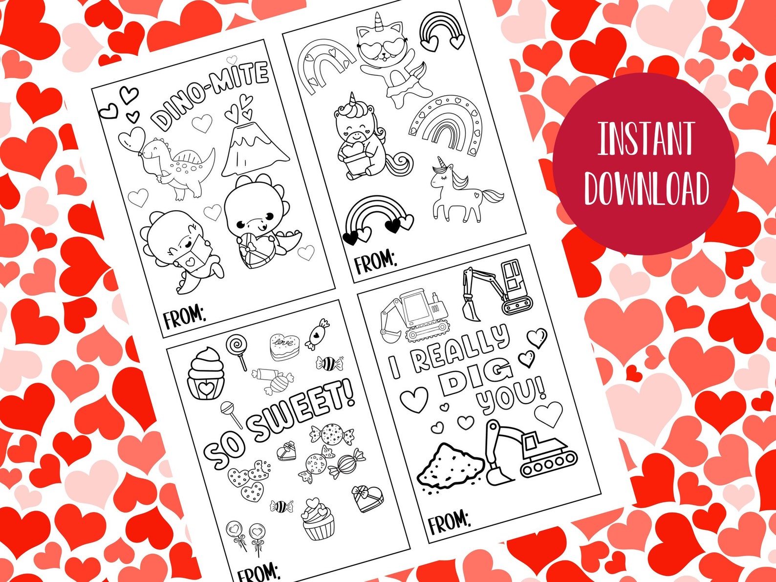 Valentine Coloring Cards, Printable Valentine's Day Cards, Kids ...