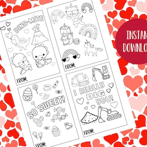 Valentine Coloring Cards, Printable Valentine's Day Cards, Kids ...