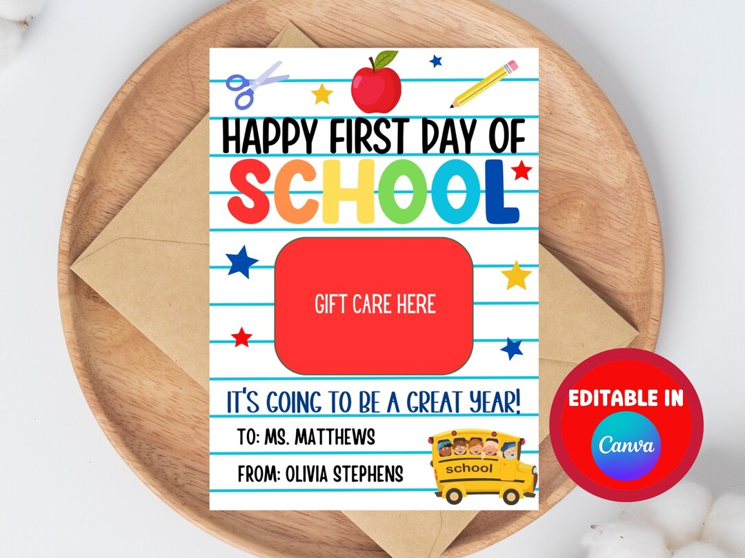 Printable First Day of School Gift Card Holder, Welcome Back to School ...