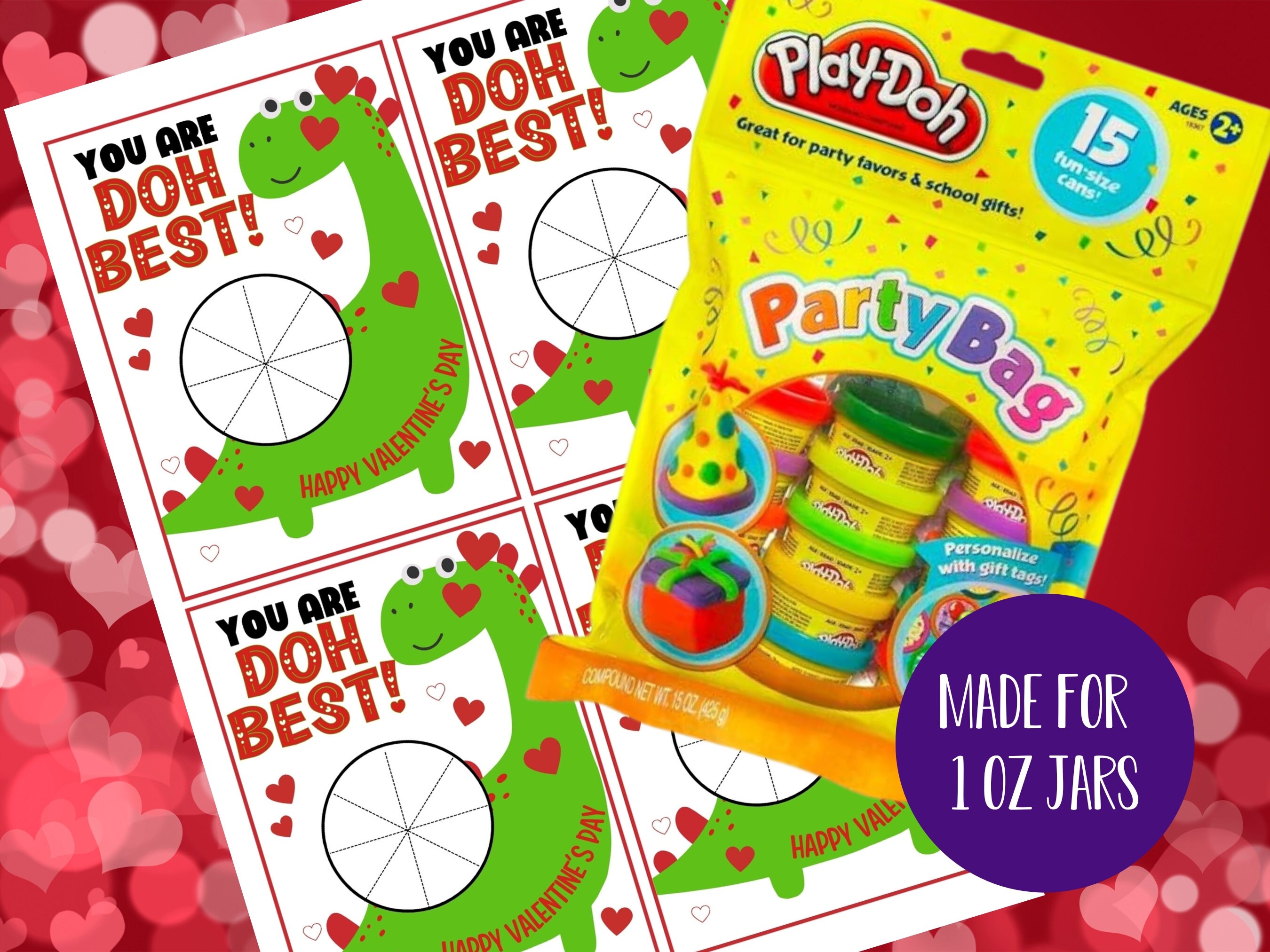 Valentine's Play Doh Holder, Printable Dinosaur Valentine Card, Play ...