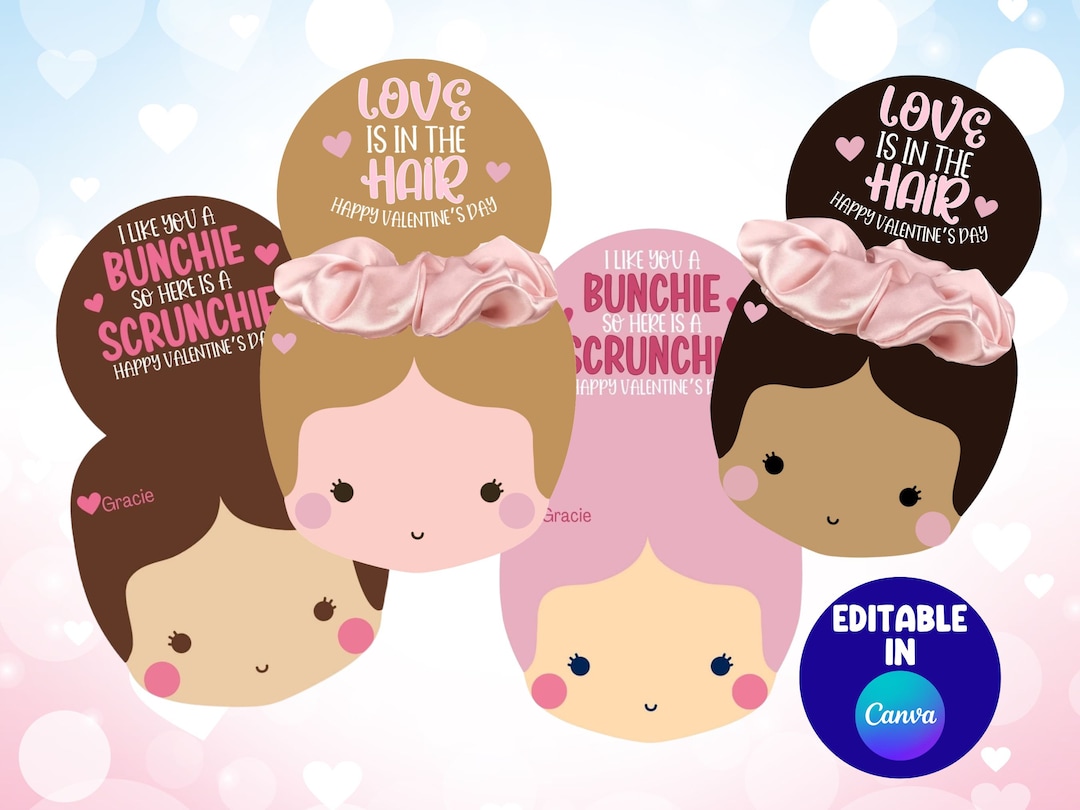 Valentine Srunchie Tag, Scrunchie Labels, Classroom Valentine Cards ...