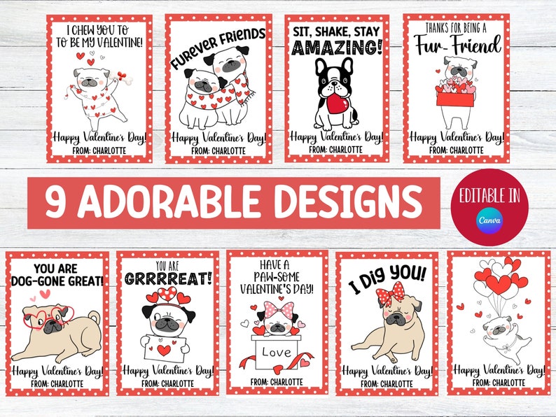 Dog Valentine's Day Cards, Classroom Valentine's Day Cards for Kids ...