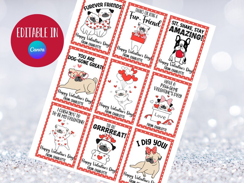 Dog Valentine's Day Cards, Classroom Valentine's Day Cards for Kids ...