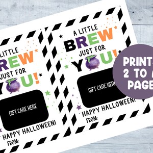 Halloween Gift Card Printable, Just A Little Brew, 5x7 Gift Card Holder ...