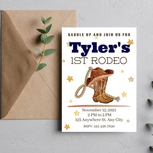 First Rodeo Birthday Invitation, Our Little Cowboy is One, Wild West ...