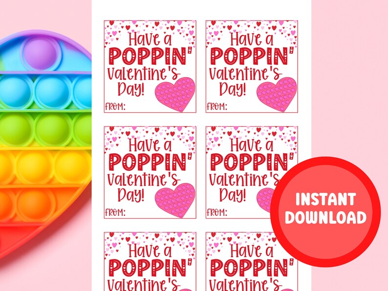 Valentines Pop It Tags, Poppin Labels, Download, Classroom Valentine ...