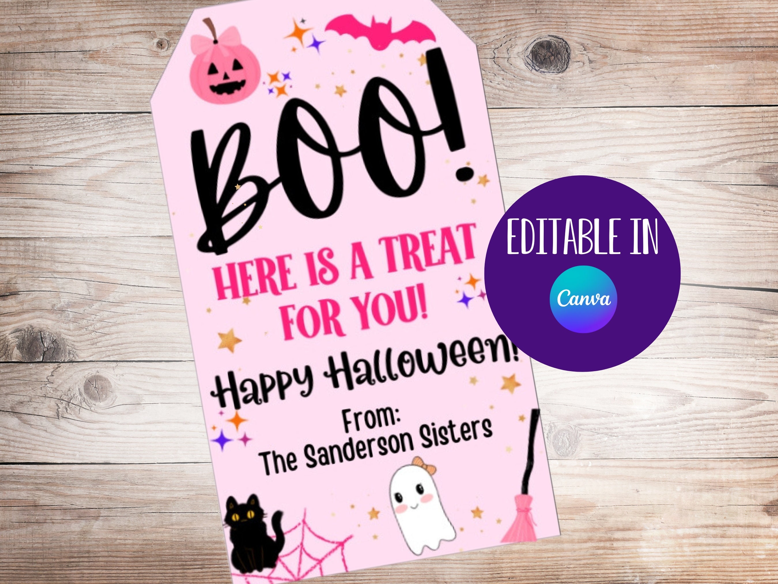 Halloween Favor Tags, Pink Boo Gift Tags, Trick or Treat Favor Tags ...