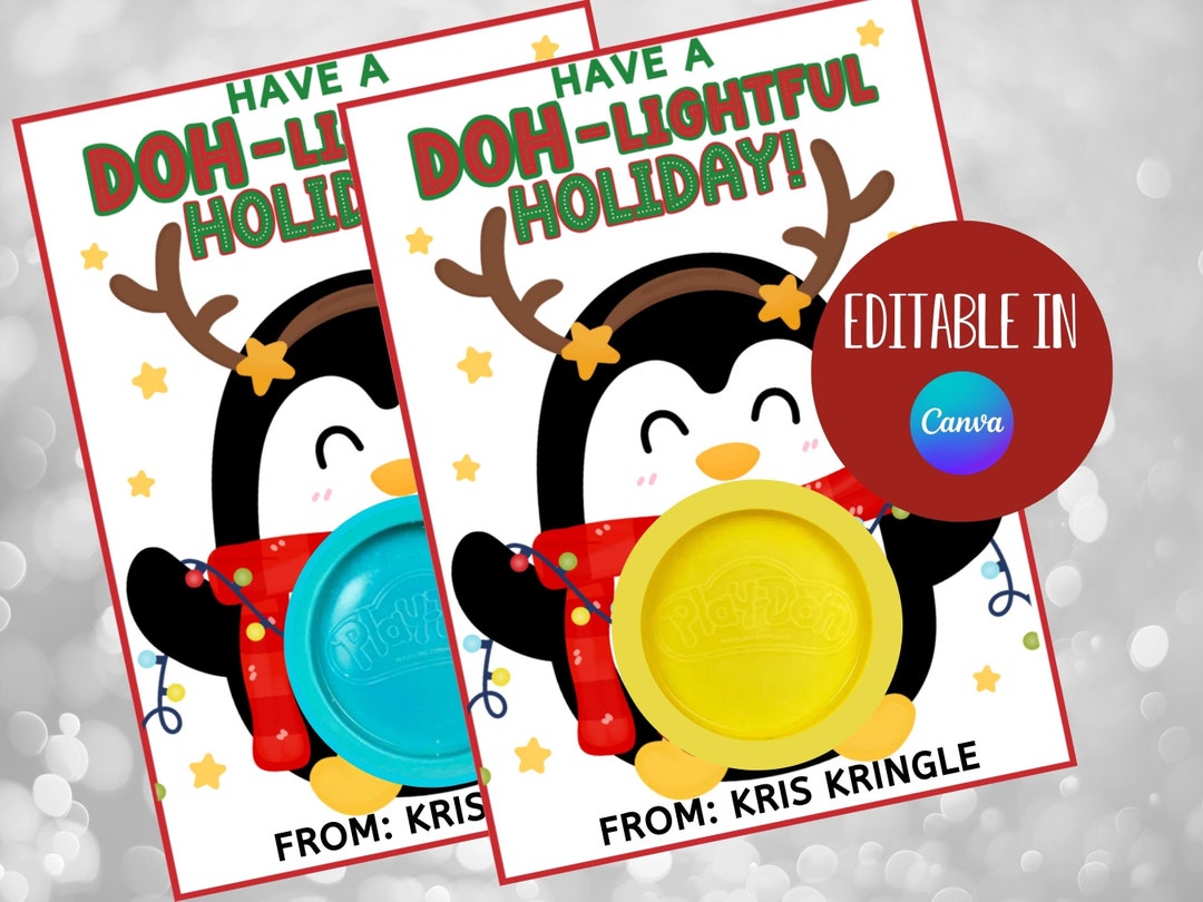Christmas Play Doh Holder Penguin, Printable Holiday Class Gifts, Play ...