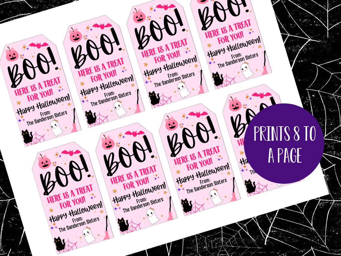 Halloween Favor Tags, Pink Boo Gift Tags, Trick or Treat Favor Tags ...