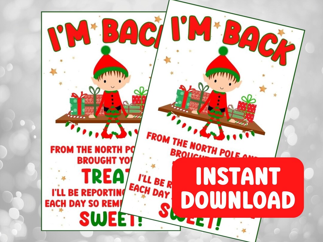 I Am Back Elf Gift Tags, Elf Tradition, Christmas Elf Returning, Gifts ...