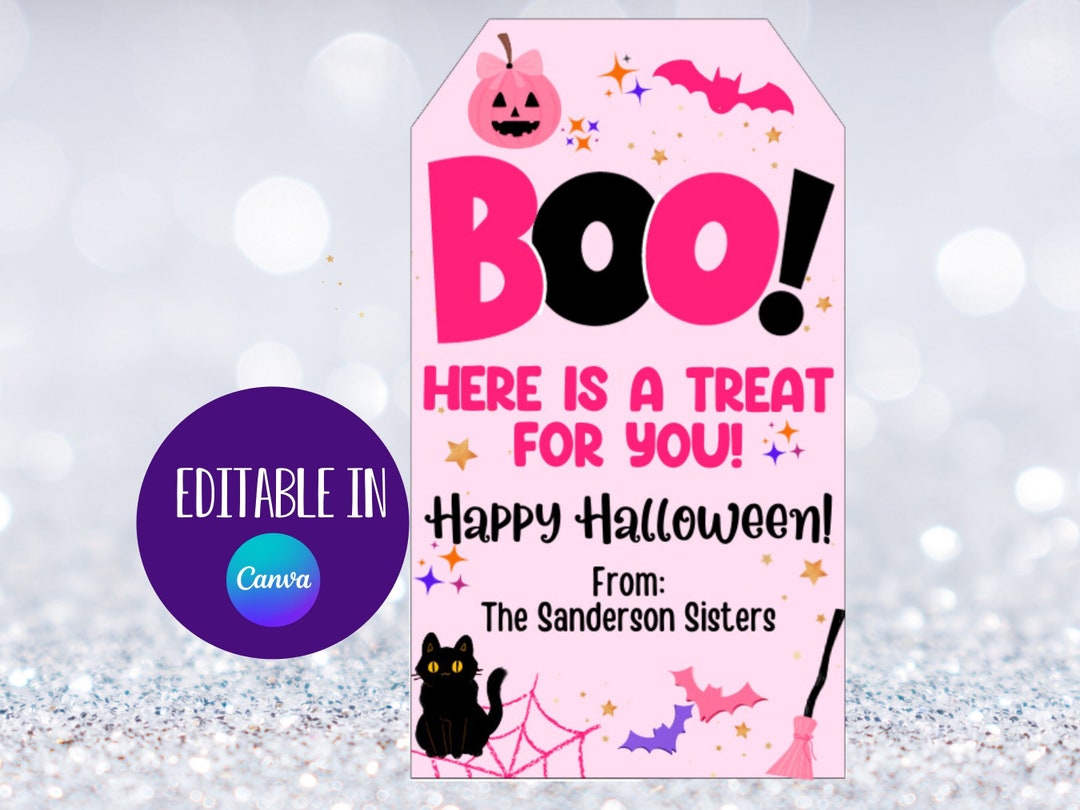 Halloween Favor Tags, Pink Boo Gift Tags, Trick or Treat Favor Tags ...