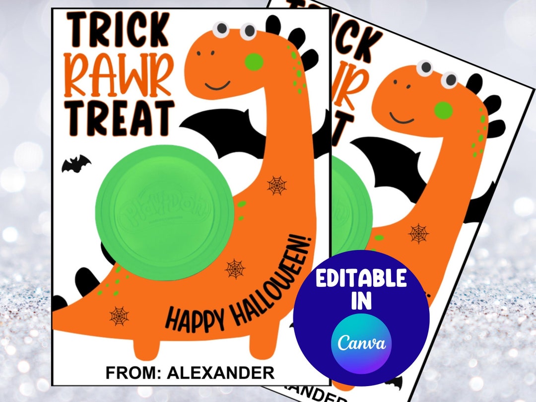 Dinosaur Halloween Play Doh Holder, Printable Dinosaur Halloween Card ...