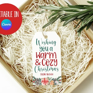 Christmas Gift Tag, Wishing You a Warm & Cozy, Christmas Party Favor ...
