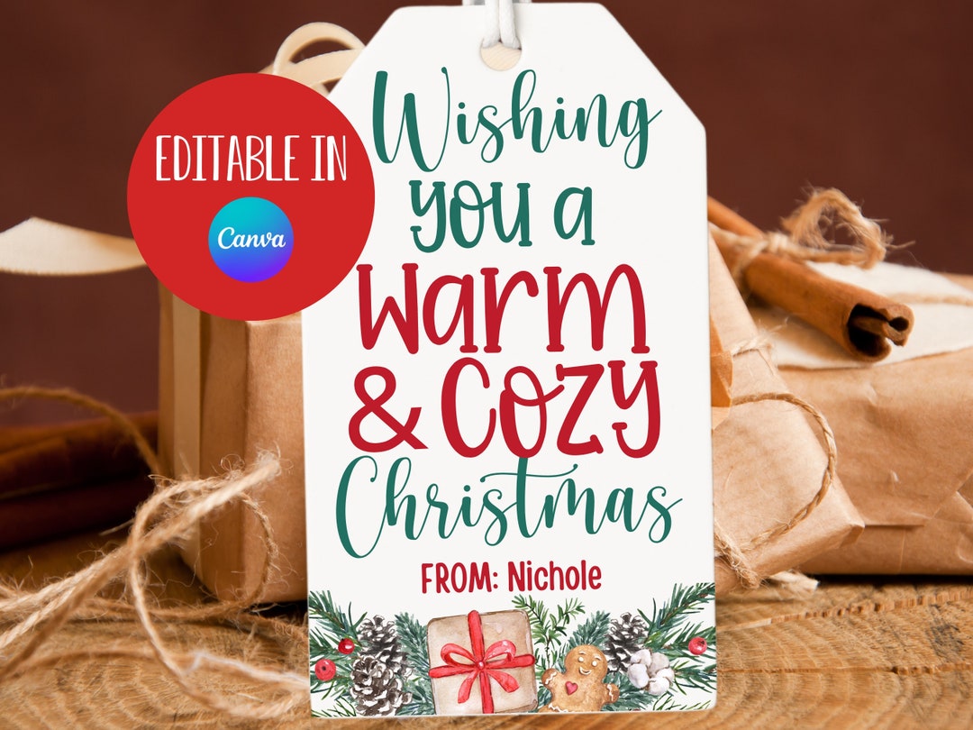 Christmas Gift Tag, Wishing You a Warm & Cozy, Christmas Party Favor ...