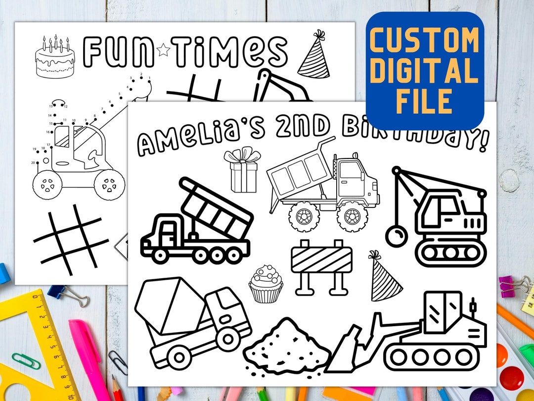Construction Site Coloring Page, Birthday Coloring Activity ...