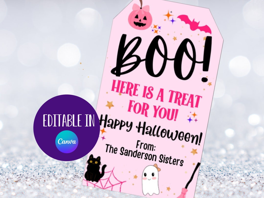 Halloween Favor Tags, Pink Boo Gift Tags, Trick or Treat Favor Tags ...