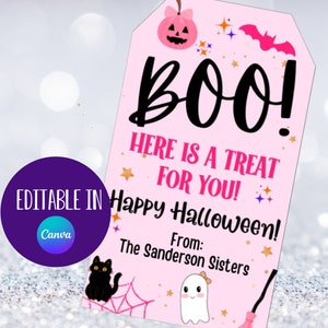 Halloween Favor Tags, Pink Boo Gift Tags, Trick or Treat Favor Tags ...