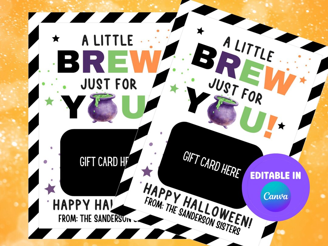 Halloween Gift Card Printable, Just A Little Brew, 5x7 Gift Card Holder ...