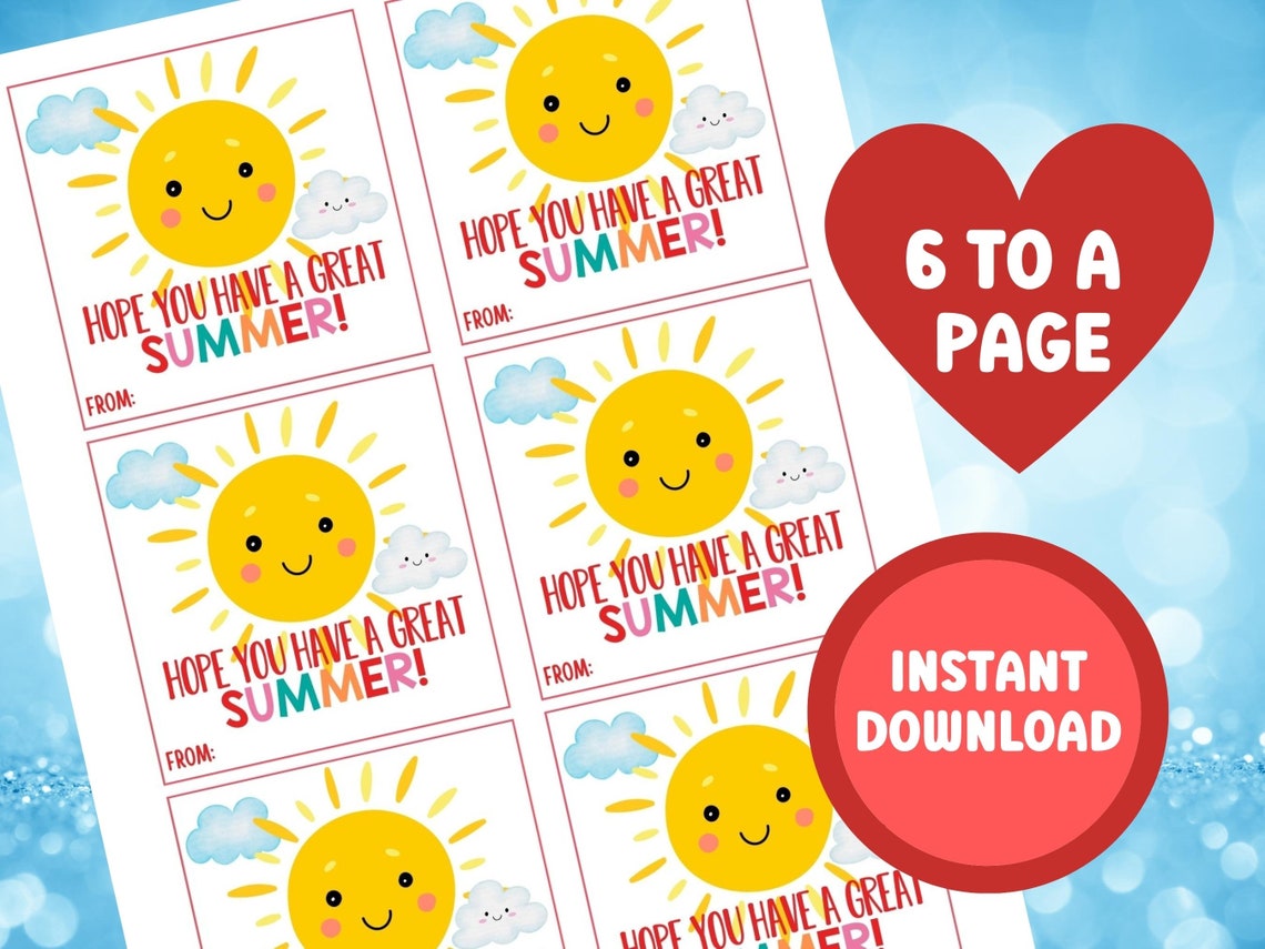 End of School Year Tag, Teacher Appreciation Tag, Summer Sun, Classroom ...