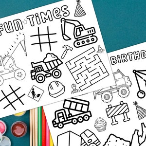 Construction Site Coloring Page, Birthday Coloring Activity ...