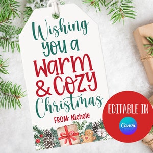 Christmas Gift Tag, Wishing You a Warm & Cozy, Christmas Party Favor ...