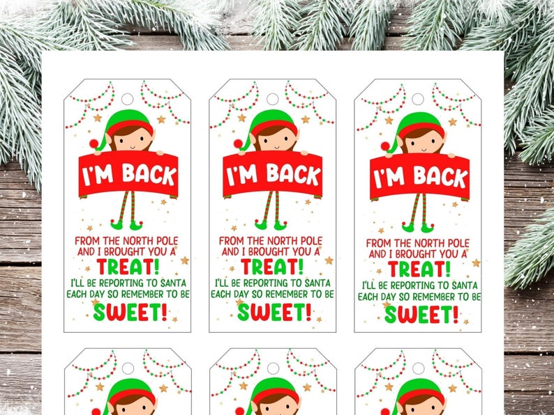 I Am Back Elf Gift Tags, Elf Tradition, Christmas Elf Returning, Gifts ...