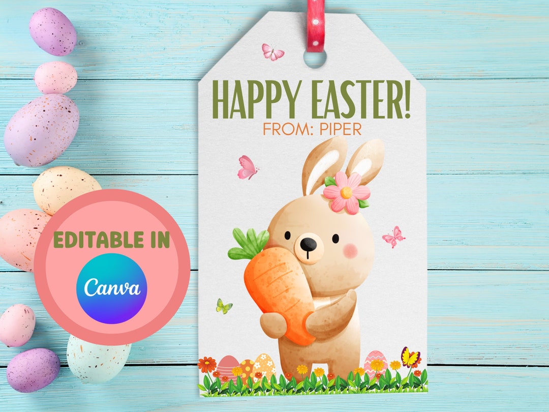 Printable Happy Easter Gift Tag, Easter Bunny Tag, Easter Basket Gift ...