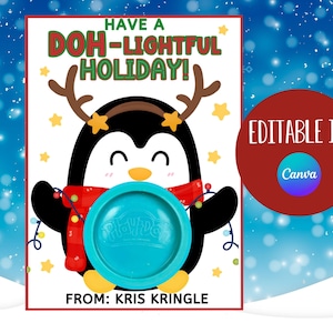 Christmas Play Doh Holder Penguin, Printable Holiday Class Gifts, Play ...