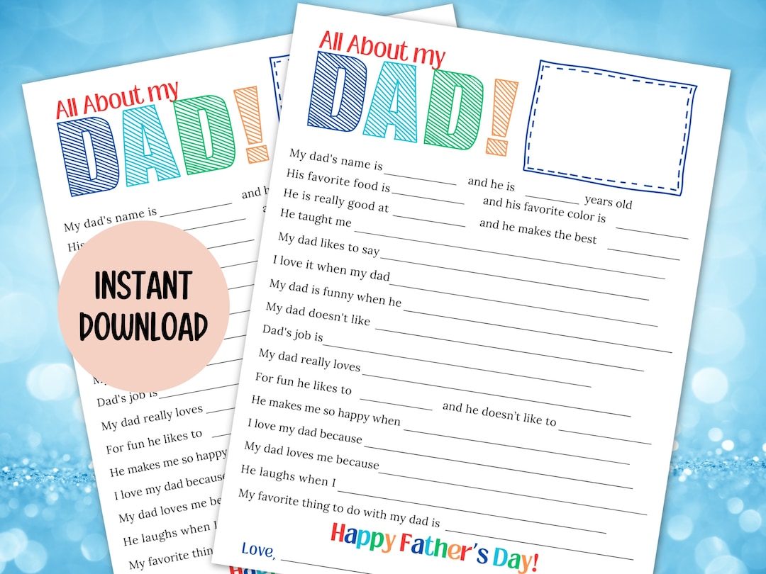 All About My Dad Questions, Daddy Father Interview Questionnaire, Kids ...