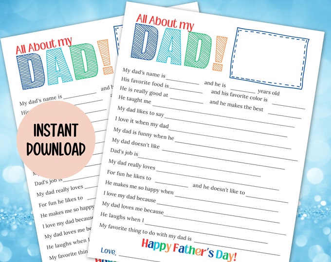All About My Dad Survey Printable, Father's Day Questionnaire, Fathers ...