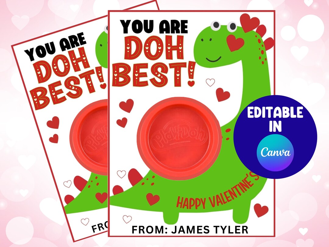 Valentine's Play Doh Holder, Printable Dinosaur Valentine Card, Play ...