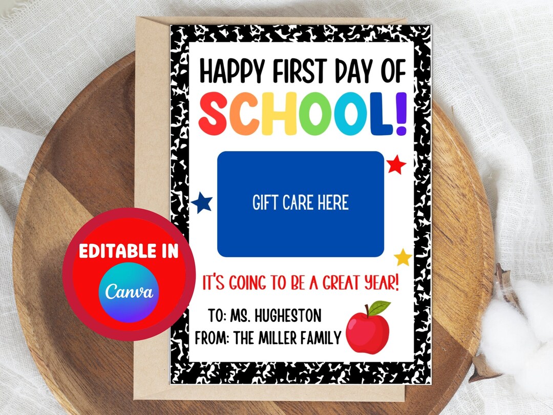 Printable First Day of School Gift Card Holder, Welcome Back to School ...