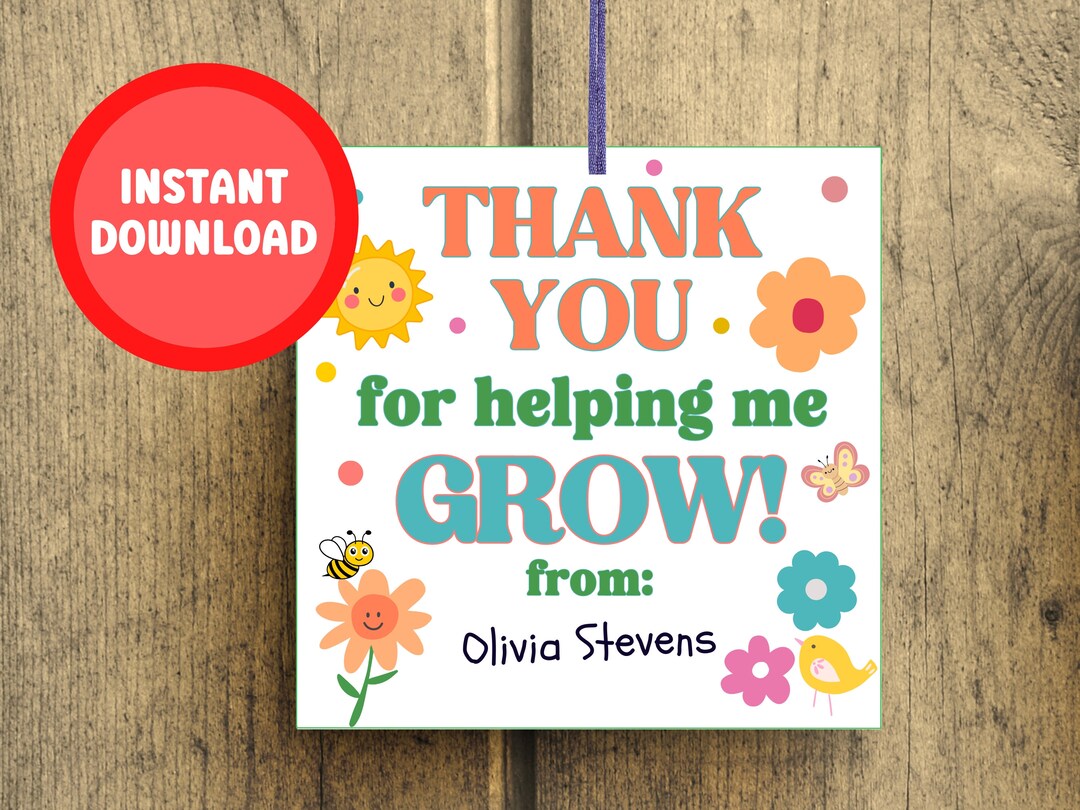 Teacher Appreciation Tag, Teacher Thank You Gift Tag, Help Me Grow Tag ...