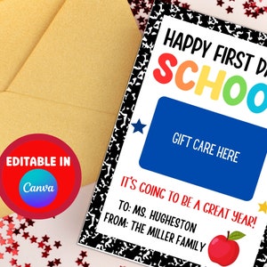 Printable First Day of School Gift Card Holder, Welcome Back to School ...